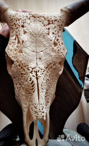 Настоящий Череп быка с резьбой ручной работы